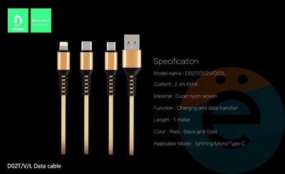 USB кабель Denmen D02T на Type-C 2.4A 1м черный купить оптом